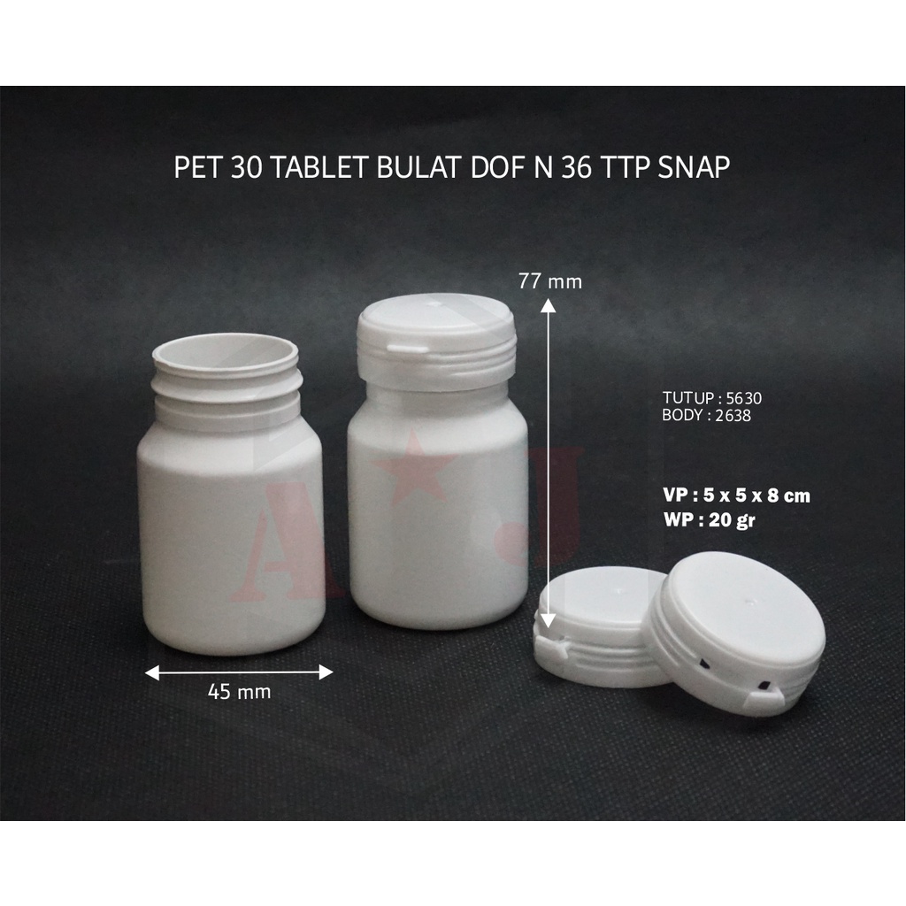 Jual Botol 30 Tablet Bulat Putih Snap / Botol Obat bulat snap / Botol ...