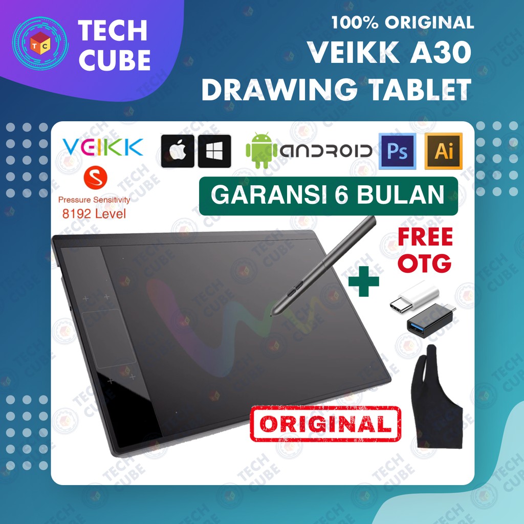 VEIKK A30 Digital Graphic Drawing Pen Tablet untuk Gambar Menggambar ...