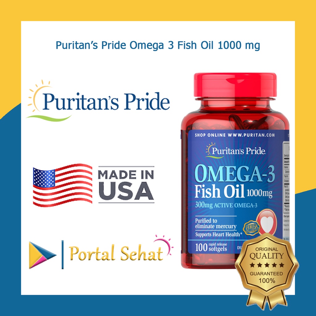 Jual Puritan's Pride Omega 3 Fish Oil 1000 Mg 100 softgels Indonesia|Shopee Indonesia