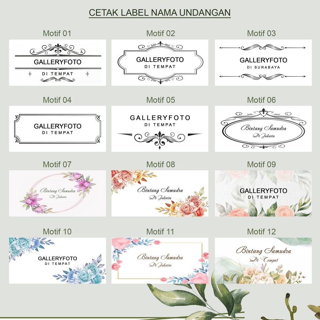 Jual Cetak label nama Undangan dengan motif | Shopee Indonesia