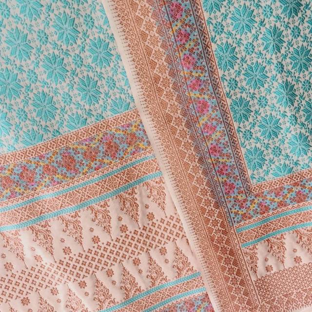 Jual Songket Palembang Asli motif Bunga Cina Limar toska | Shopee Indonesia