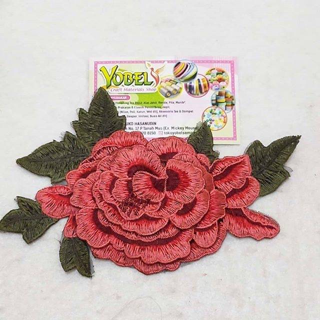 Jual Aplikasi bordir bunga 3d jahit bunga rose merah | Shopee Indonesia