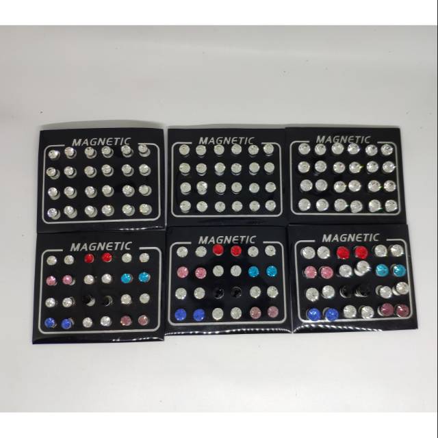 Anting magnet kristal isi 12 pasang mata warna putih dan warna warni ...