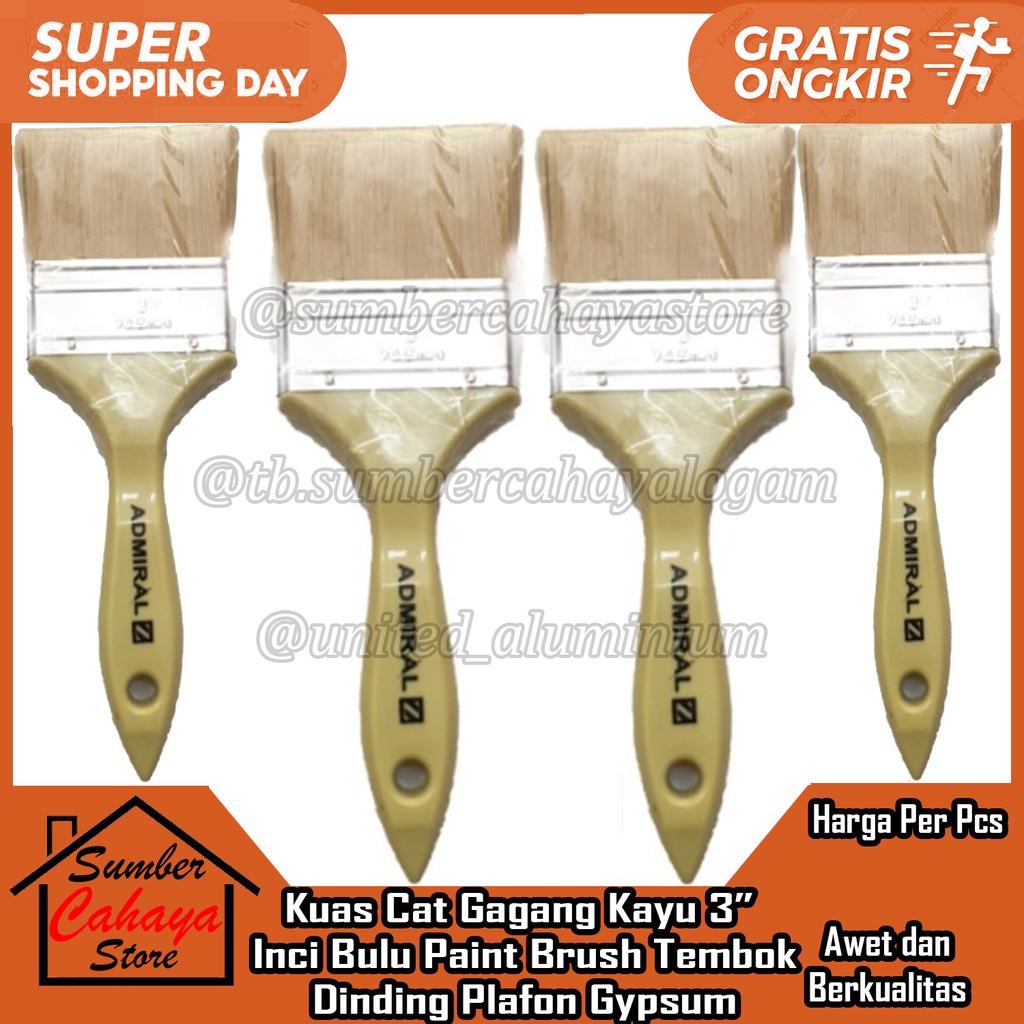 Jual KUAS CAT GAGANG KAYU Serbaguna 3" in inci inch inchi Bulu Paint Brush Tembok Dinding Plafon ...