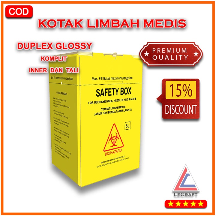 Jual Safety box medis Vol 5 liter duplex glossy lengkap | tempat sampah ...