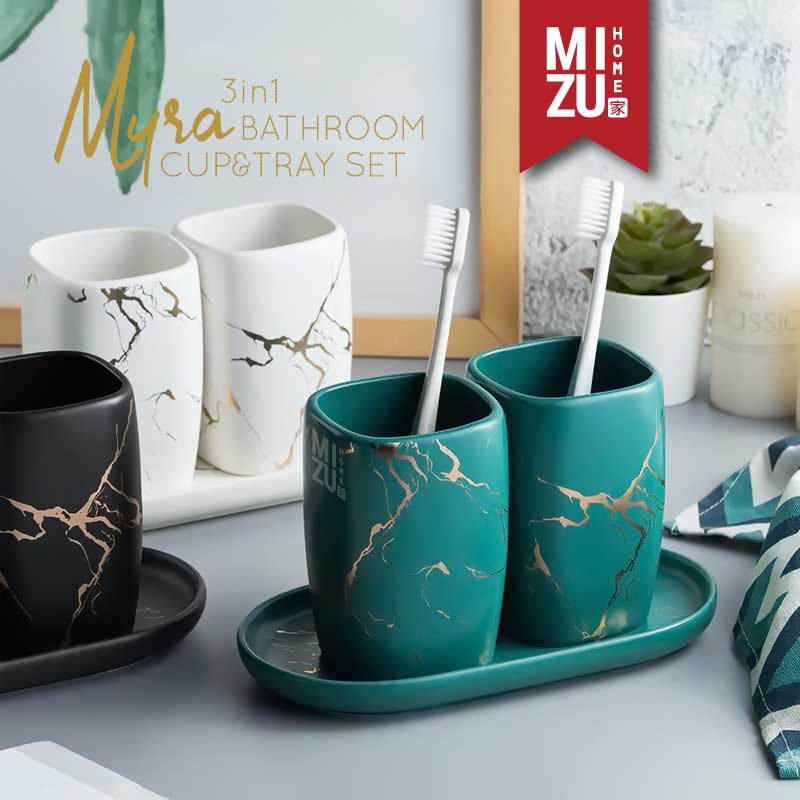 Jual MYRA 3in1 Bathroom Cup & Tray Set Mouth Rinse Ceramic Cup Tempat ...