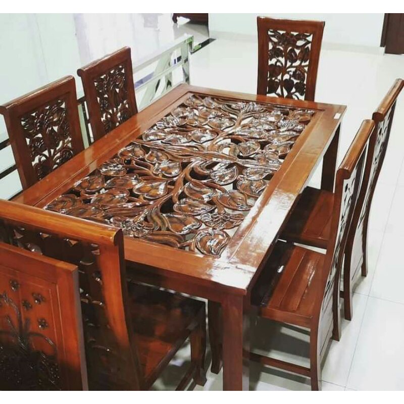 Jual meja makan full ukir daun kayu jati kursi 6 mebel jepara | Shopee ...