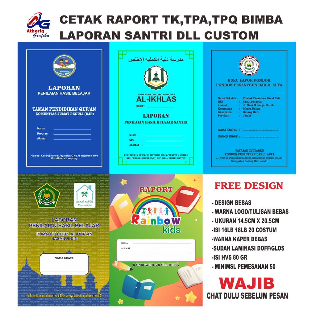 Jual raport TK /TPA/TPQ paud bimba costum | Shopee Indonesia
