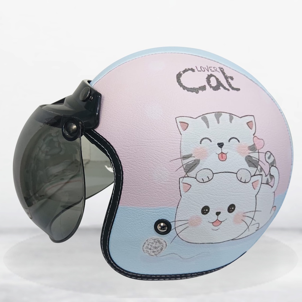 Jual Helm Bogo Retro Kulit SNI Motif Cat Lovers Pecinta Kucing Murah ...