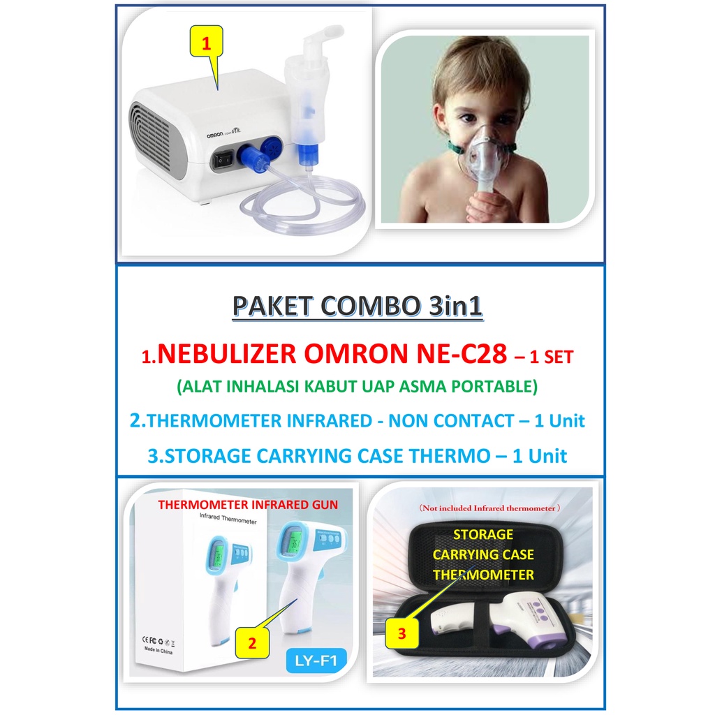 Jual PAKET 3in1:NEBULIZER OMRON NE-C28/INHALASI KABUT UAP+THERMOMETER INFRARED NON-CONTACT ...