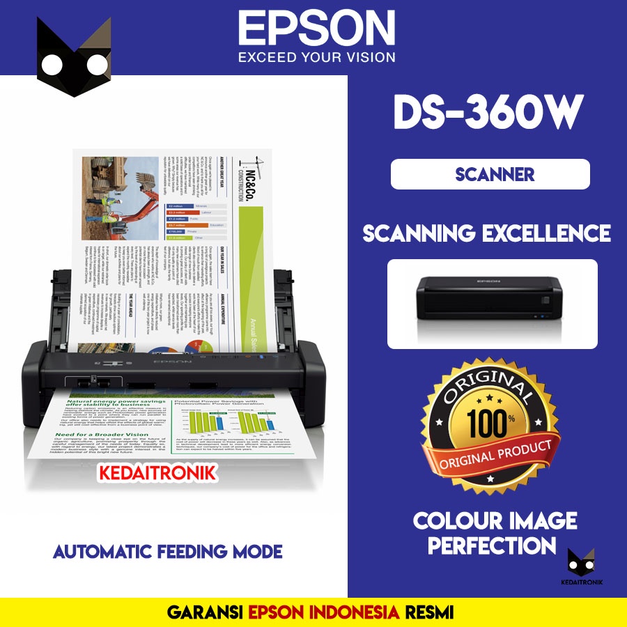 Jual Epson Scanner DS 360W Portable WorkForce Document Scan DS360W ...