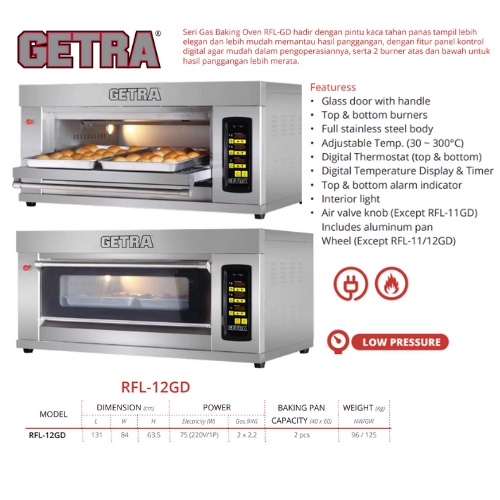 Jual NEW GETRA GAS BACKING OVEN 1 DECK 2 TRAY RFL 12 GD / RFL12GD/RFL ...