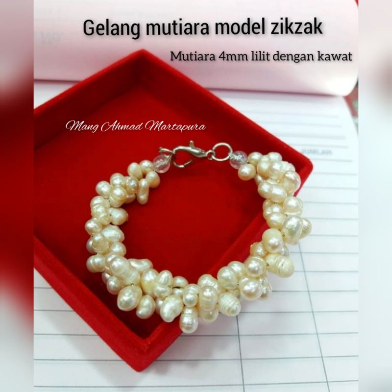 Jual Gelang Wanita Batu Mutiara Asli 4mm Model Zikzak Numpuk lilit ...