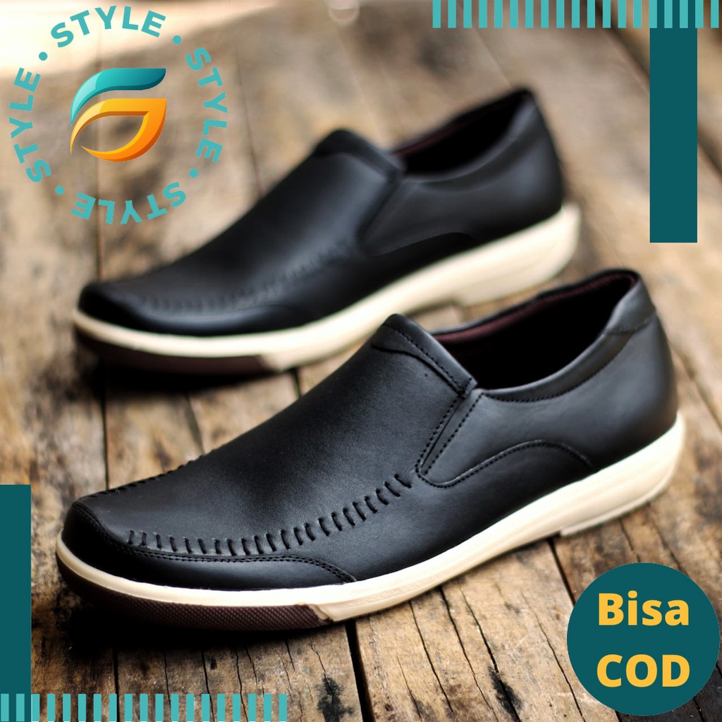 Jual GEOVANI Sepatu Formal Pria Casual Slip On Kulit Asli Sepatu Kasual Kerja Kantor Semi ...