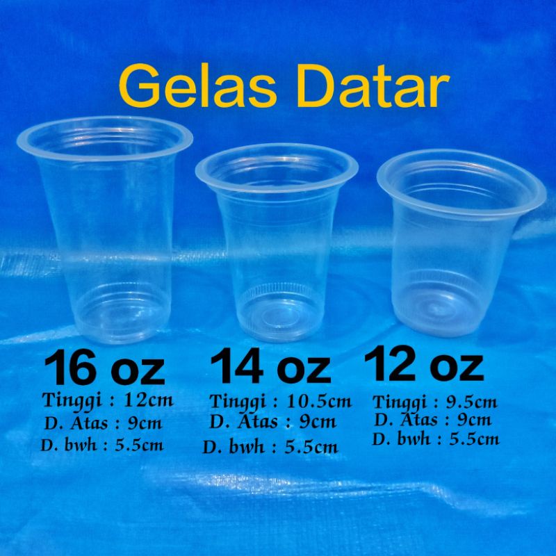 Jual Gelas Plastik Cup DATAR uk.12oz - 14oz - 16oz Gelas Cup Plastik ...