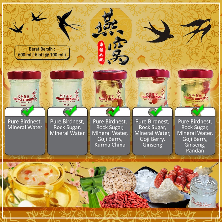 Jual Minuman Sarang Burung Walet 100ml - 6 VARIAN RASA + FREE GIFT BOX ...