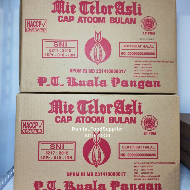 Jual MIE TELOR ASLI cap ATOM BULAN 1 BOX (20pcs) - mie kering grosir ...