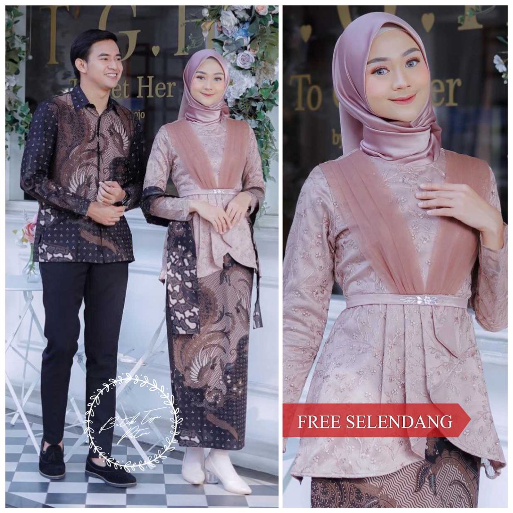 Jual BATIK COUPLE KEBAYA VANILLA Couple Kebaya Modern Baju Tunangan ...