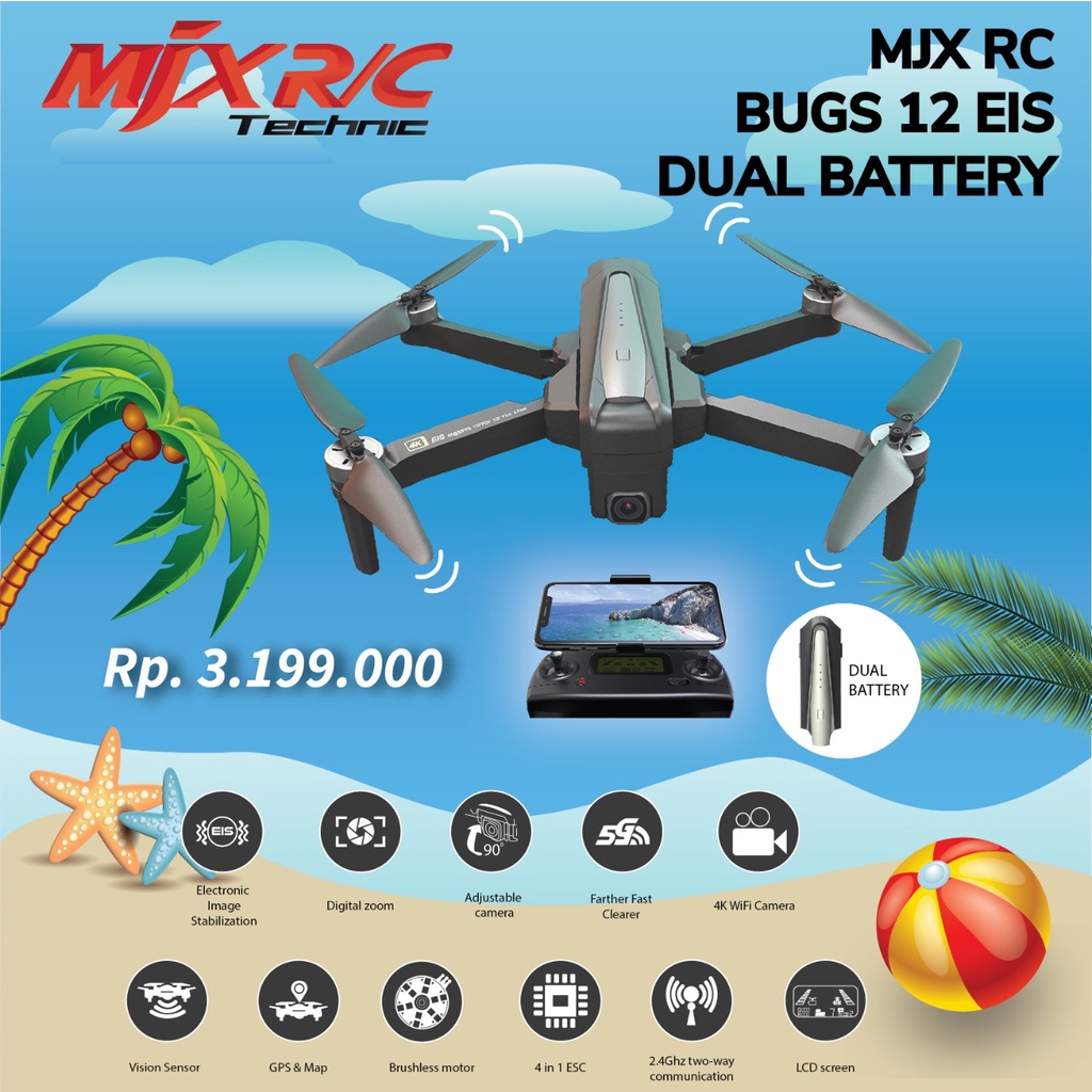 Jual MJX Bugs 12 B12 EIS GPS Brushless Foldable RC Drone -Dual Battery | Shopee Indonesia