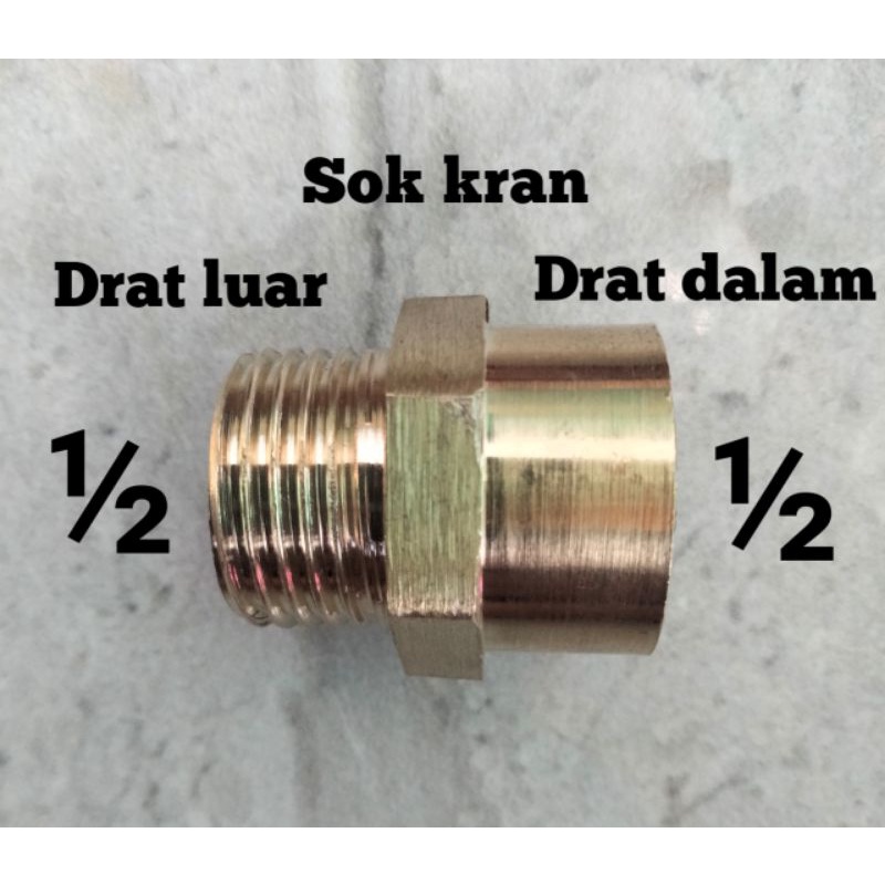 Jual Doble sok drat luar dalam 1/2 sok kran kuningan | Shopee Indonesia