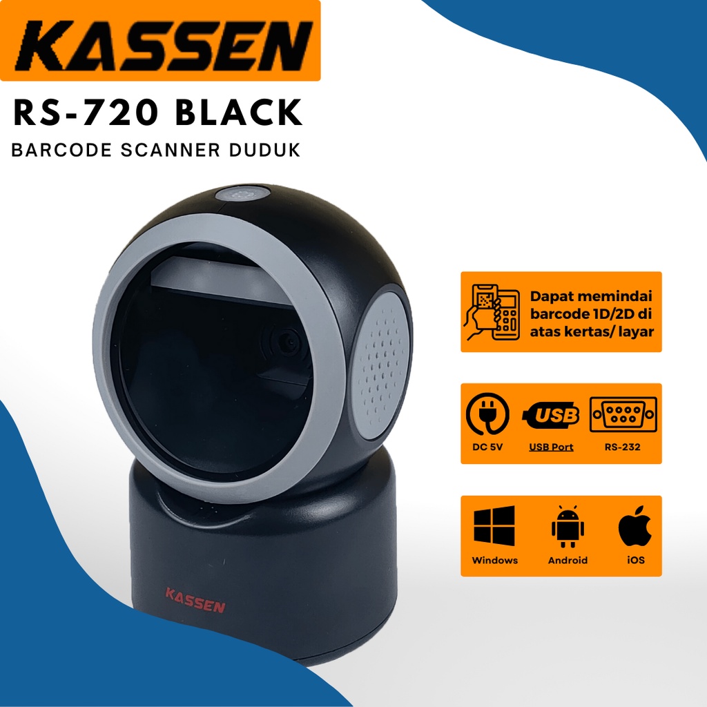Jual BARCODE SCANNER DUDUK 1D 2D KASSEN RS 720 OMNI DIRECTIONAL ...