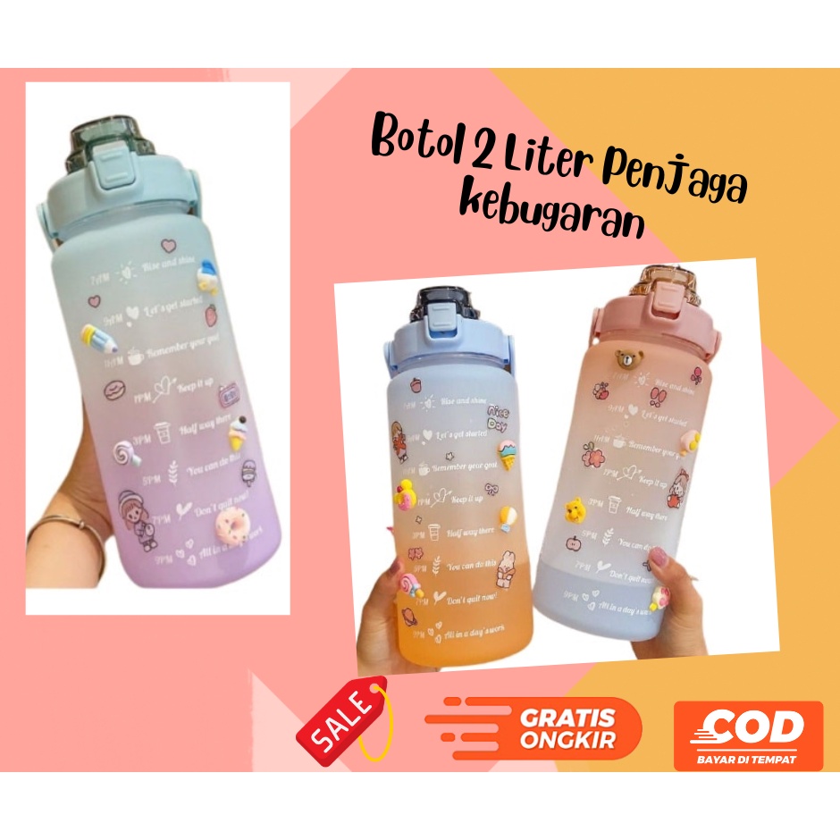 Jual Botol Minum Jumbo Motivasi pelangi Viral 2 Liter plus stiker 2D 3D | Shopee Indonesia