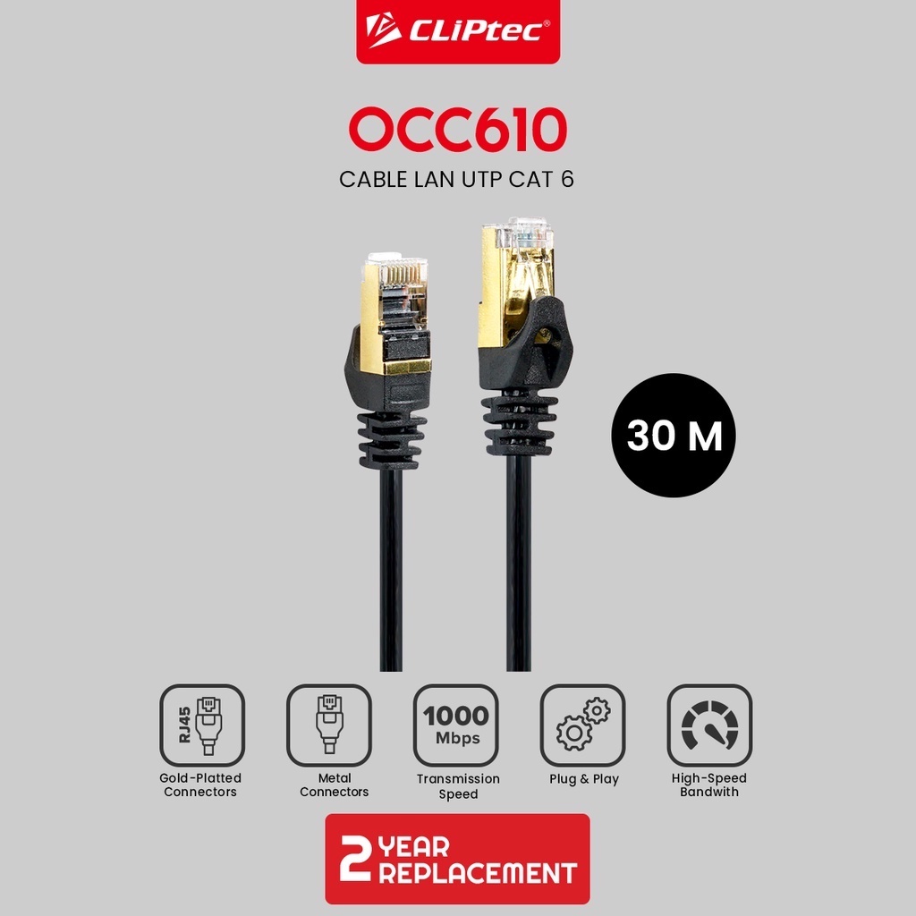 Jual Kabel LAN UTP CAT6 RJ45 Gold Plated 30m CLIPtec OCC610 | Shopee ...