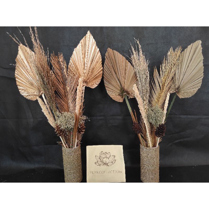 Jual Paket Hemat Daun Palem Dekorasi Rustic Aesthetic Vas 20 Cm Paket