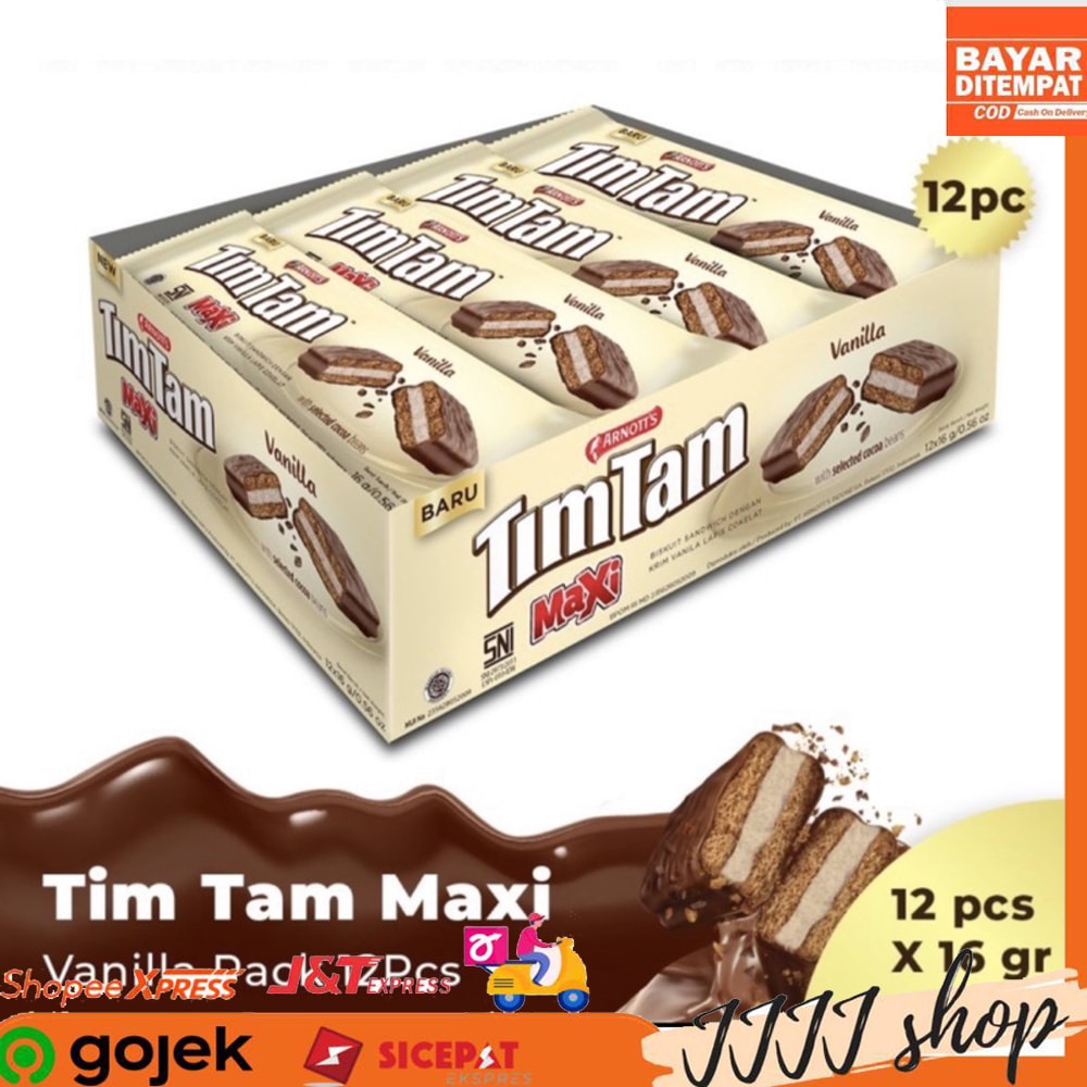 Jual Tim Tam Maxi Vanilla Biskuit Sandwich isi 12pcs 192gr | Shopee ...