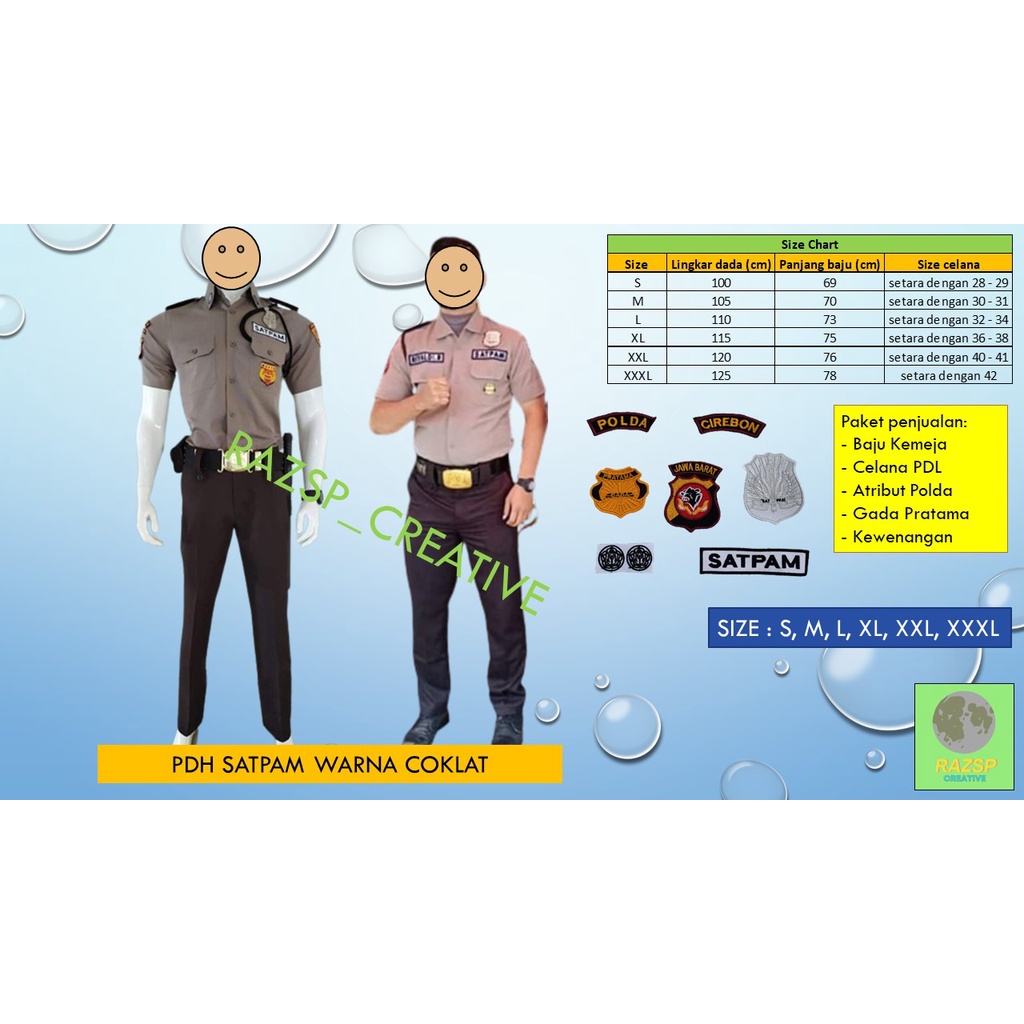 Jual Seragam setelan PDH Satpam warna krem dan coklat | Seragam setelan PDH Security warna krem ...