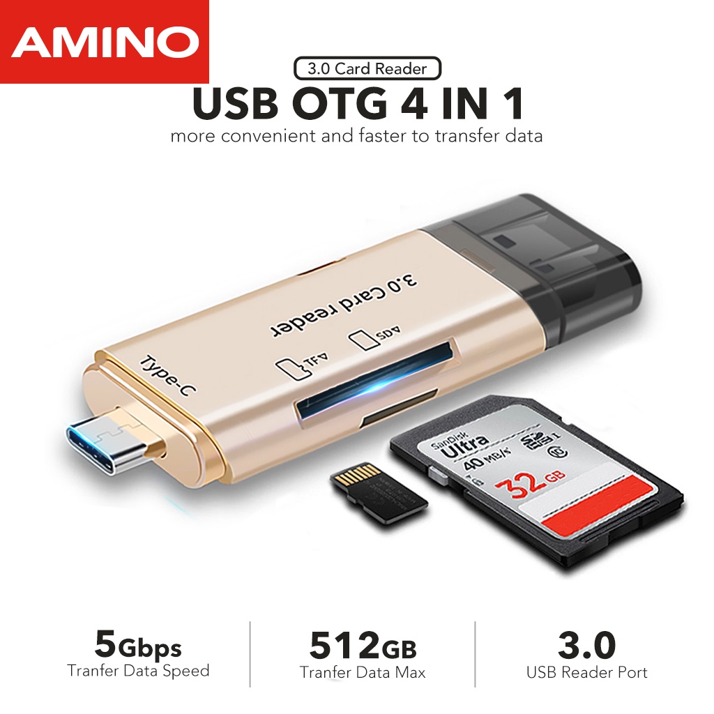Jual AMINO 4 in 1 USB 3.0 / Type C / SD Card / TF Memory Card Read OTG ...