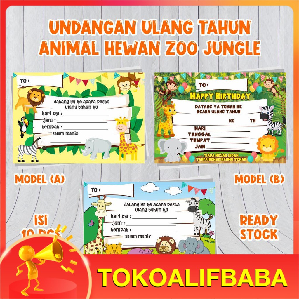 Jual Undangan Invitation Ulang Tahun Birthday Animal Hewan Jungle Zoo ...
