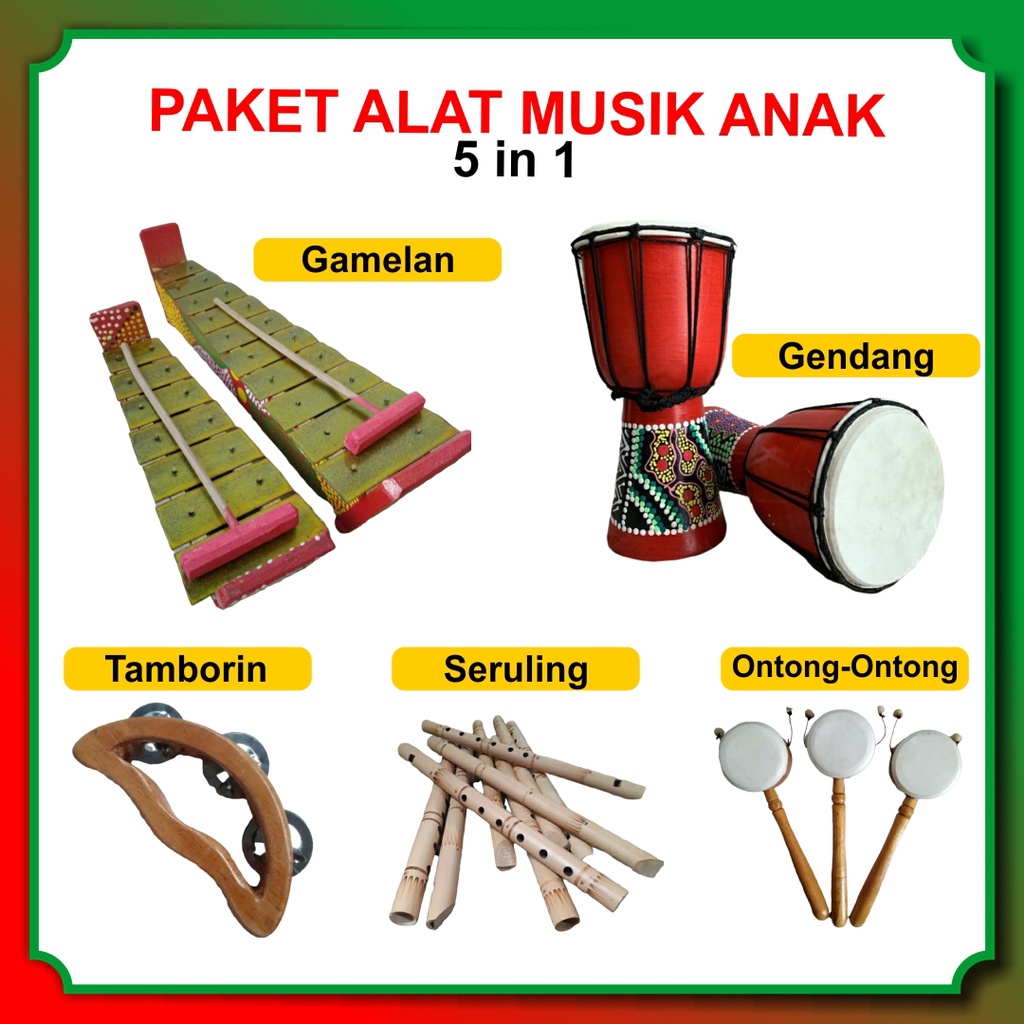 Jual Alat Musik Mainan Edukasi Anak (Paket 5 in 1) Gendang, Gamelan ...