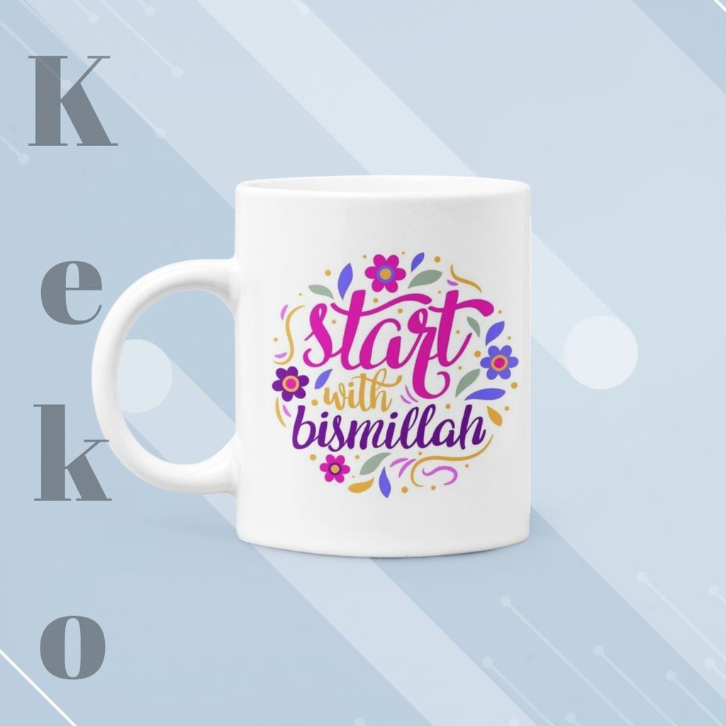 Jual Gelas Cantik Gambar Tulisan Start With Bismillah Flowers | Shopee ...