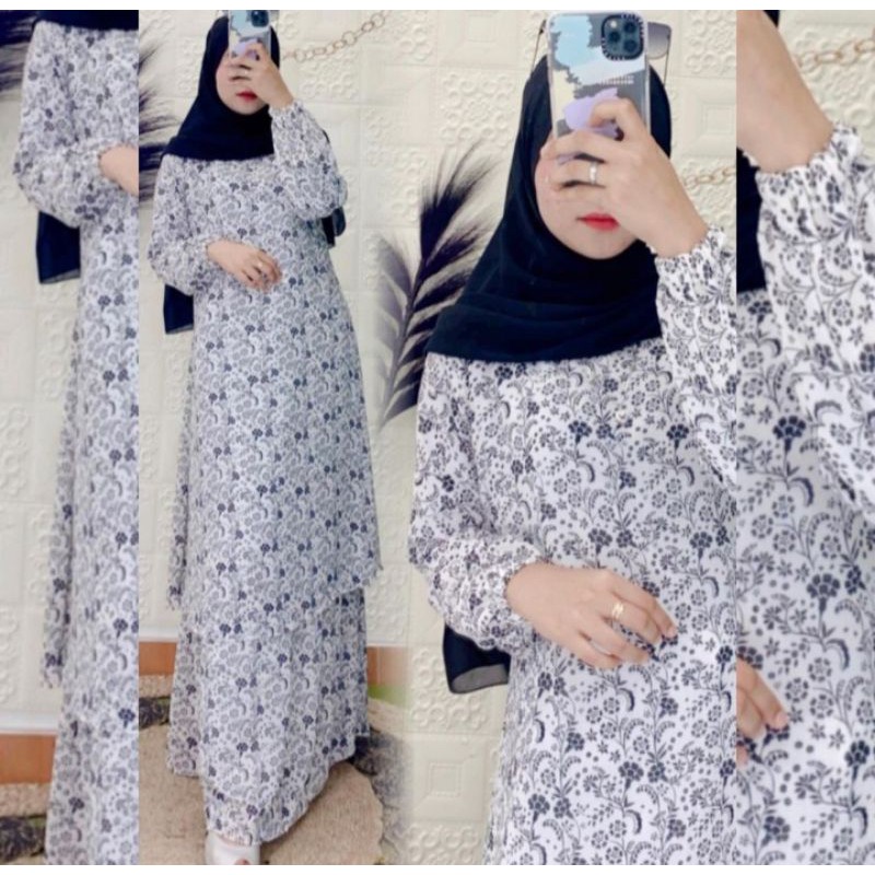 Jual Gamis Malaysia Sifon Motif | Shopee Indonesia