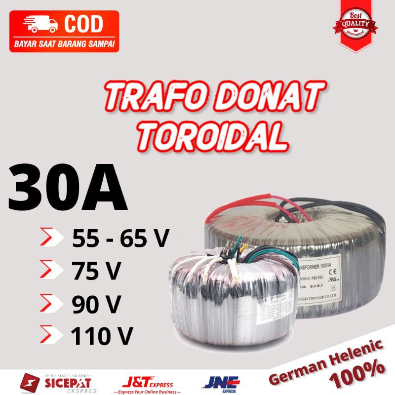 Jual Trafo toroid donat 30A 55V 65V 75V 90V 110V CT Helenic German | Shopee Indonesia