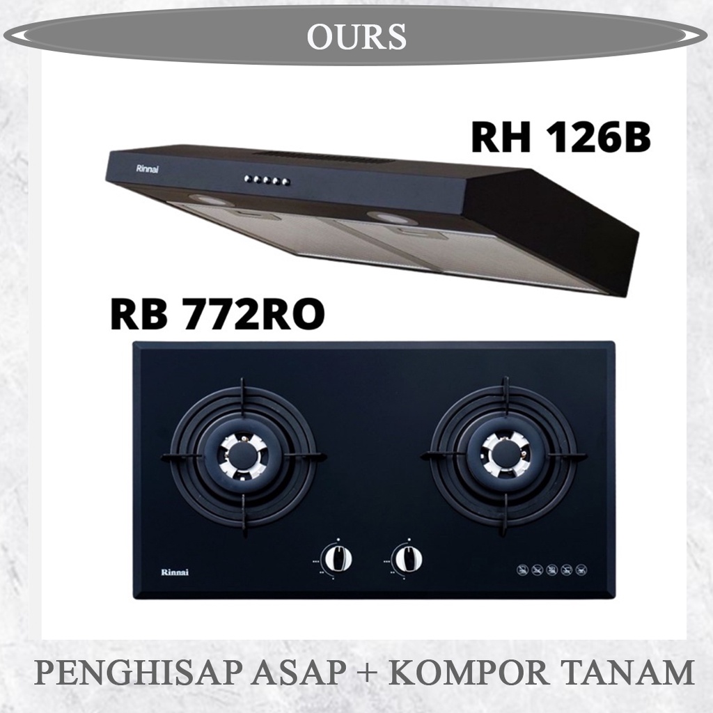 Jual kompor tanam rinnai RB 772 ROG + cookerhood rinnai 126b penghisap asap dapur rinnai 60cm ...