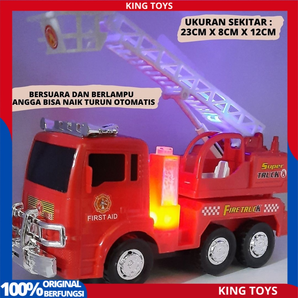 Jual Mainan Mobil Pemadam Kebakaran Tangga Bunyi sirine lampu led Fire ...