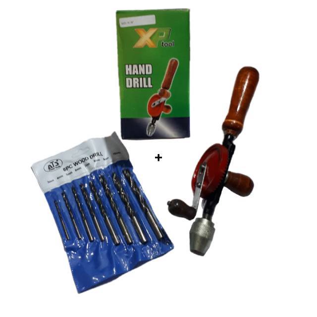 Bor tangan manual 3/8"+mata bor kayu 8pcs ats | Shopee Indonesia