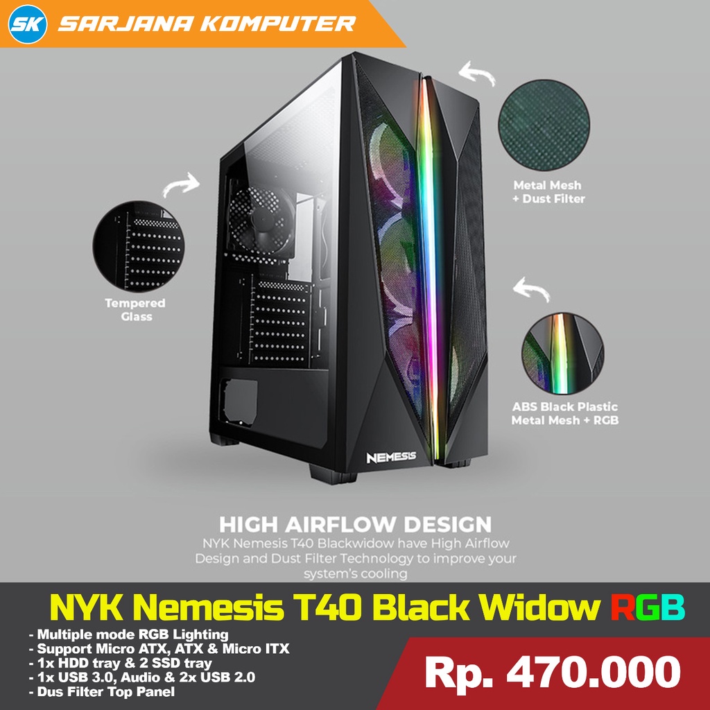 Jual NYK Nemesis Casing Gaming T40 Black widow case cpu gaming | Shopee Indonesia