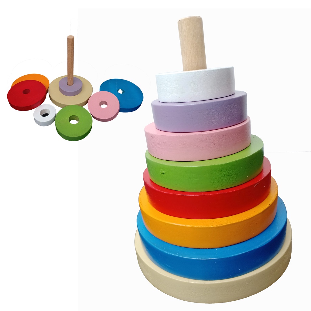 Jual Mainan edukasi anak - menara pelangi bentuk bulat | Shopee Indonesia