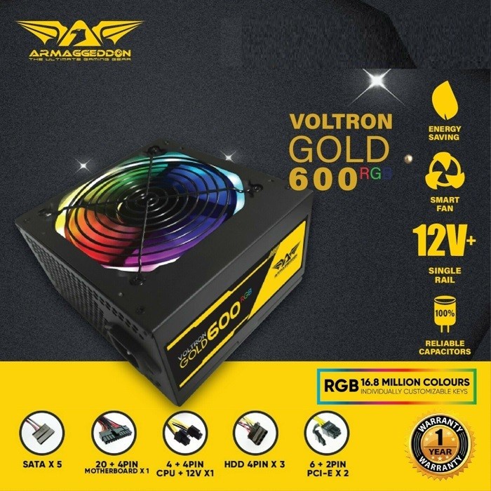 Jual Power Supply PSU Armaggeddon Voltron Gold 600 RGB 600 Watt 80 plus | Shopee Indonesia