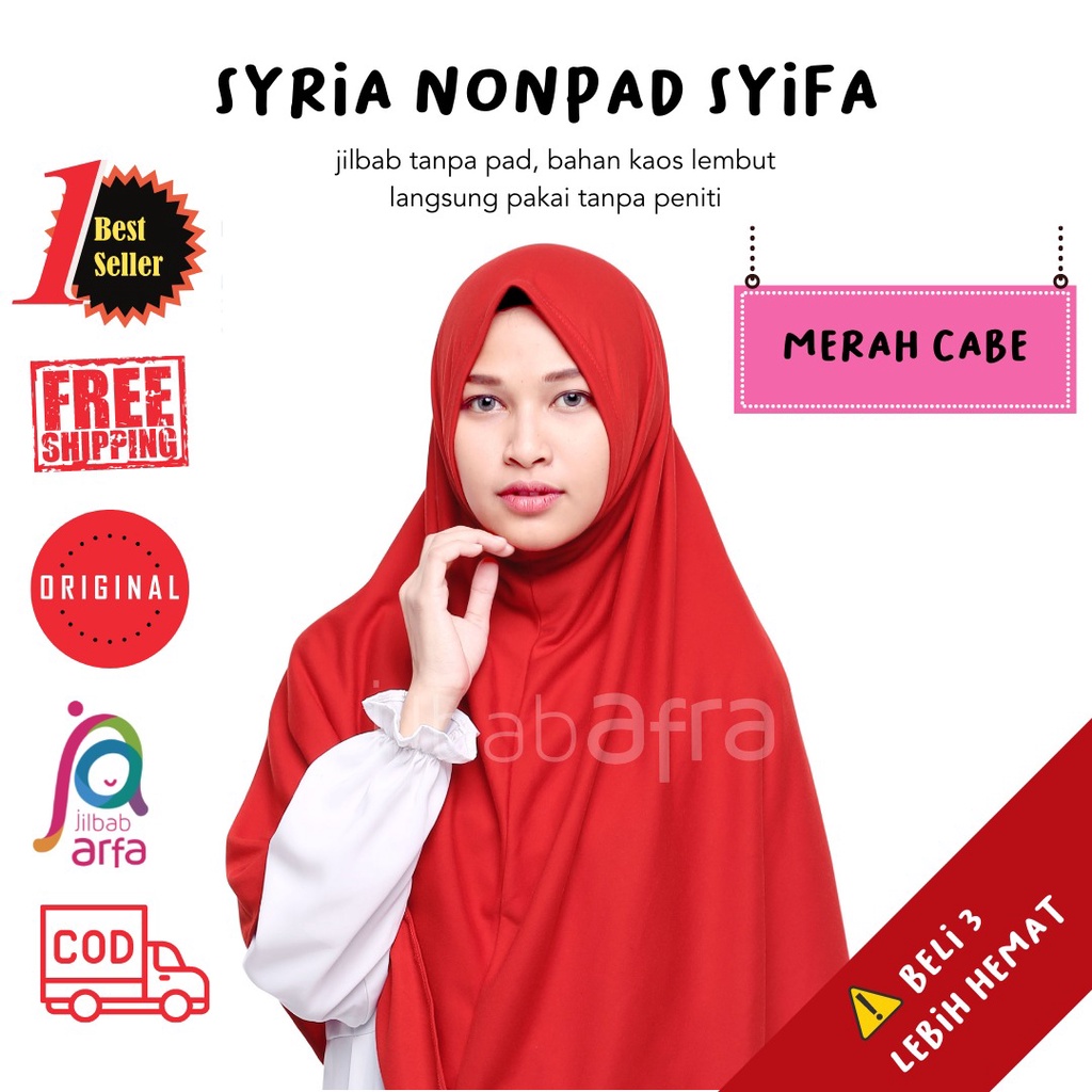 Jual Jilbab Afra Syifa Merah Cabe - Bergo Jilbab Afra - Hijab Instan Bahan Kaos,Jilbab sekola ...