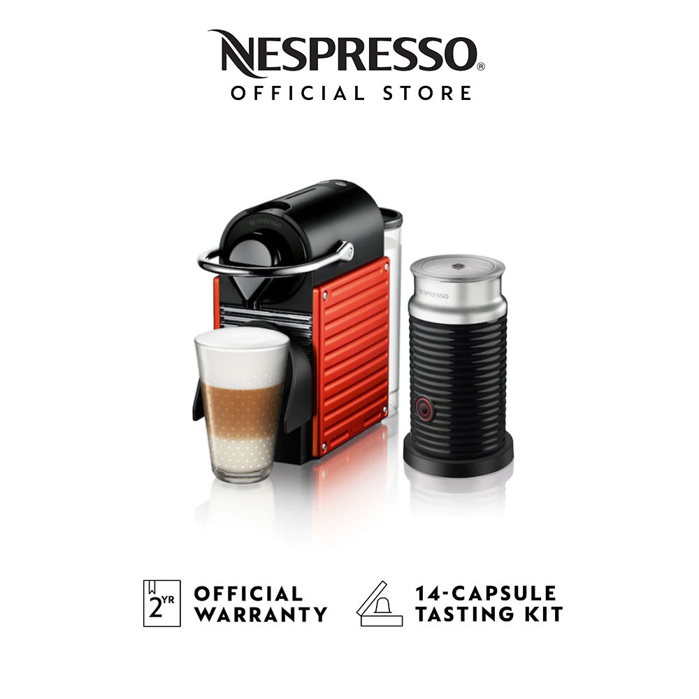 NESPRESSO Pixie Coffee Machine Red, with Aeroccino3 Black | Shopee ...