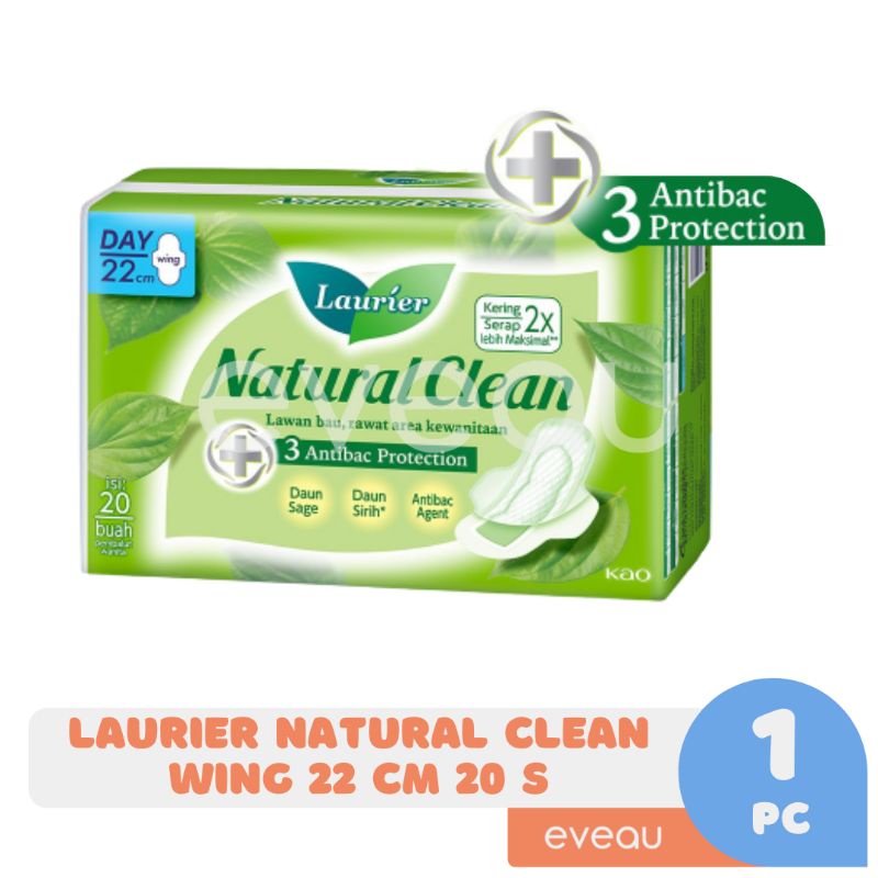 Jual Laurier Natural Clean Daun Sirih Anti Bakteri 22 cm 20s Wing Pembalut Wanita Bersayap ...