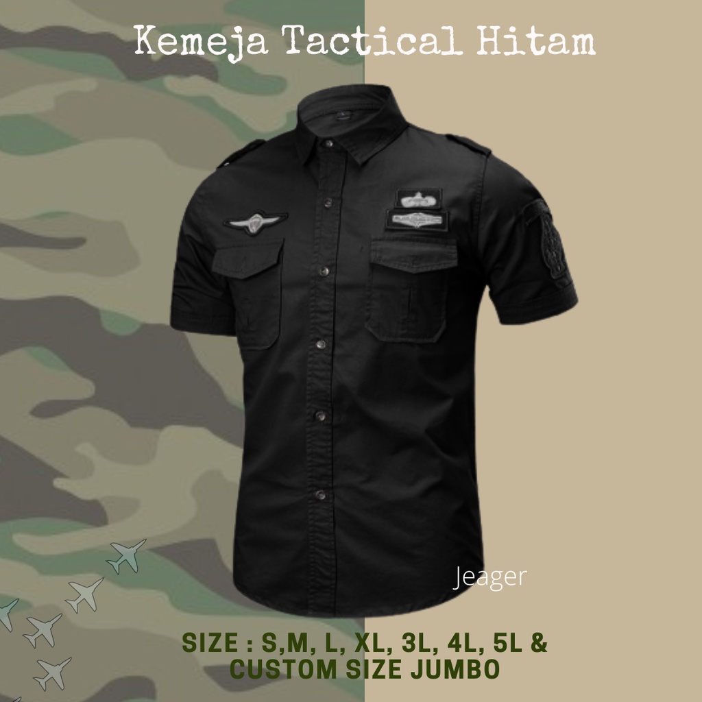 Jual Kemeja Tactical Lengan Pendek Pria Hitam PDL Outdoor Lapangan ...