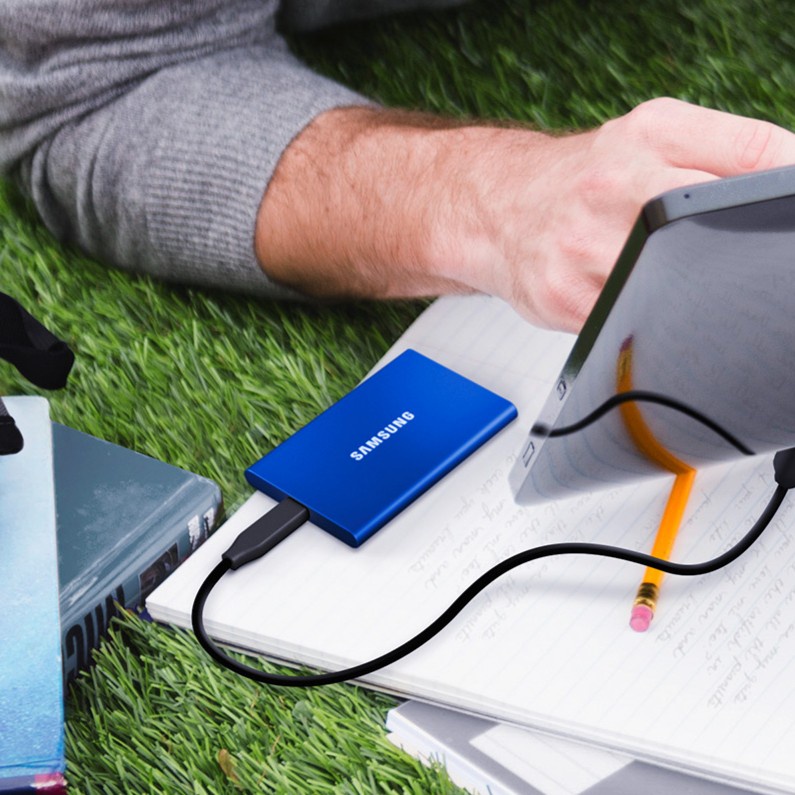 Jual PORTABLE SSD EXTERNAL SAMSUNG T7 1TB BLUE | Shopee Indonesia