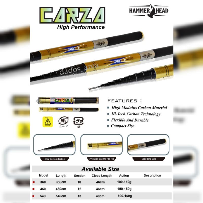 Jual Tegek Pole Hammerhead CARZA 360 450 540 Ruas Pendek | Shopee Indonesia
