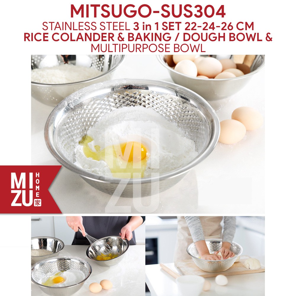 MITSUGO-304 3in1 SET Saringan Cuci Beras Baskom Adonan Rice Colander ...
