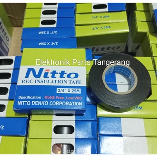 Jual NITTO ISOLASI LISTRIK ORIGINAL 3/4 INCHI 25M TAPE HITAM PVC KABEL ...